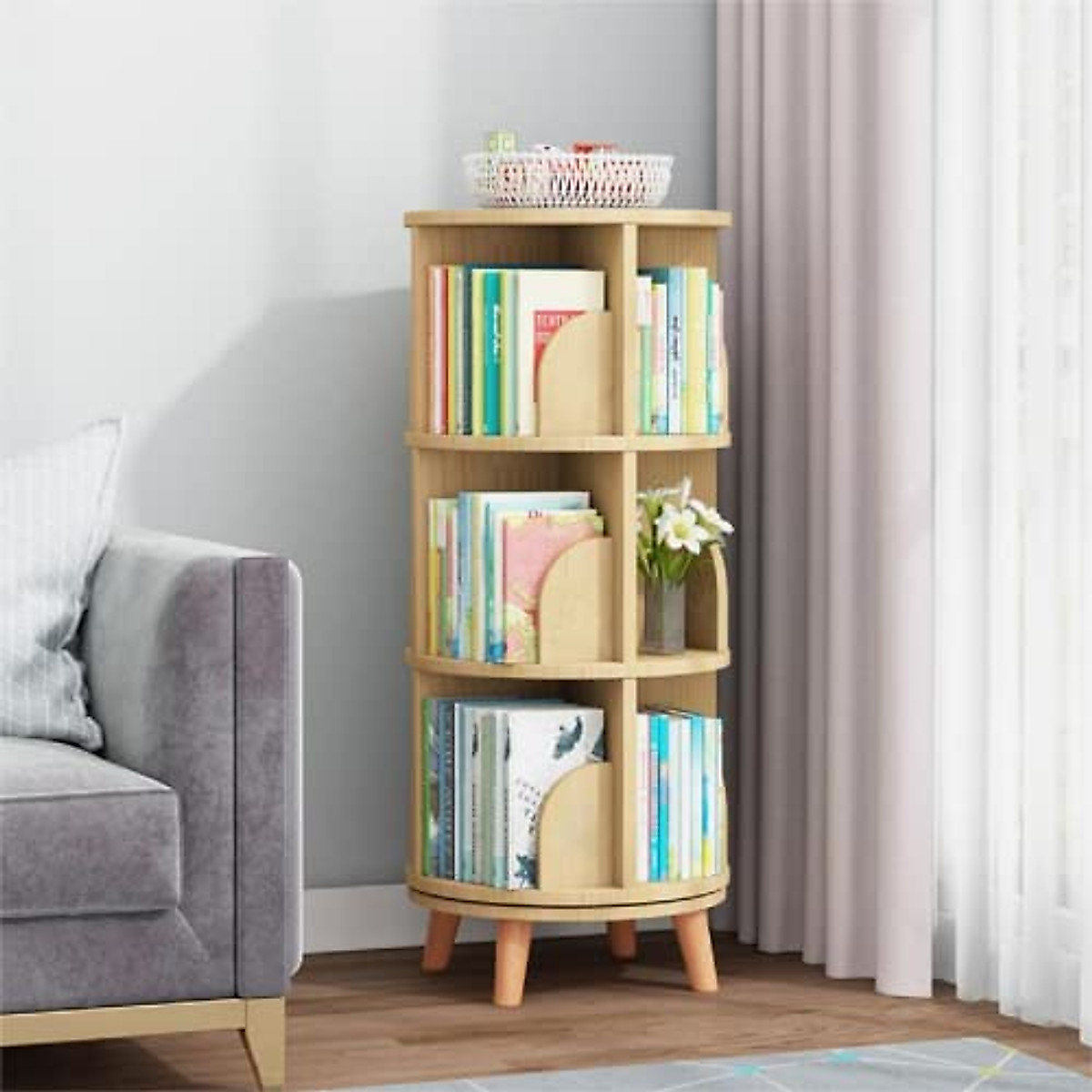 Gdrasuya10 Upgraded 3 Tier Rotating Bookshelf with Legs, Stackable Bookshelf Standing Bookcase Book Organizer Storage Shlef Wooden Bookshelves Easy Assemble for Bedroom Study Room