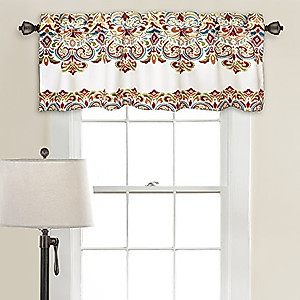 Lush Decor Clara Valance Paisley Damask Print Bohemian Style Single Curtain, 52"W x 18"L, Turquiose & Tangerine