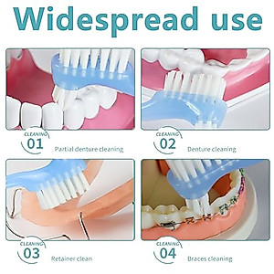 Jrehoor Denture Brush, 2 Pieces False Toothbrush with White Carrying Case, Multi-Layered Bristles Ergonomic Rubber Handle for Fake Teeth Cleaning