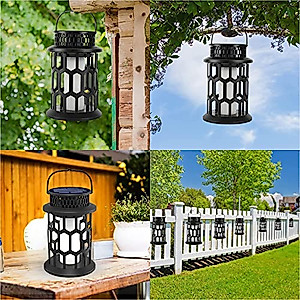 DONLINE Solar Lanterns Outdoor Waterproof Flickering Flame Hanging Solar Lantern Camping Solar Powered Lights Decorative Lights for Halloween Decorations Home Garden Patio Deck Yard Path, 2 Pack