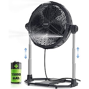 Geek Aire Battery Operated Fan with Adjustable Height and tilt, 16'' Portable Rechargeable High Velocity Misting Floor Fan with Detachable Battery, Up to 10 Hours for Outdoor Patio and Camping Gear
