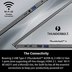 Acer Swift Go 16 Thin & Light Laptop | 16" 1920 x 1200 100% sRGB 400nit Display | Intel Core i5-1335U | Intel Iris Xe Graphics | 8GB LPDDR5 | 512GB Gen 4 SSD | Intel WiFi 6E AX211 | SFG16-71-52SD