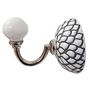 PARIJAT HANDICRAFT Set of 2 Ceramic Metal Wall Hooks Hanging Clothes Hat Coat Robe Hangers Metal Hook Door Hook Wall Mounted Single Hook Hanger.(White Color)