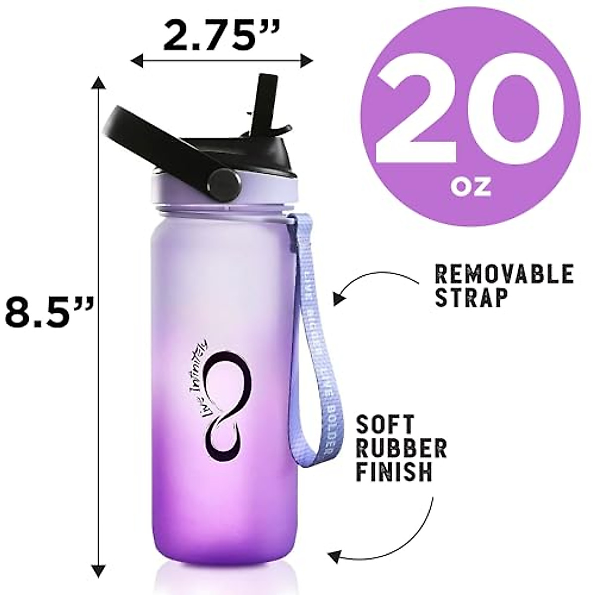Live Infinitely 20oz Kids Water Bottle with Easy Sip Straw - Water Bottle is Dishwasher Safe & BPA Free Kids Water Bottle (Amethyst)