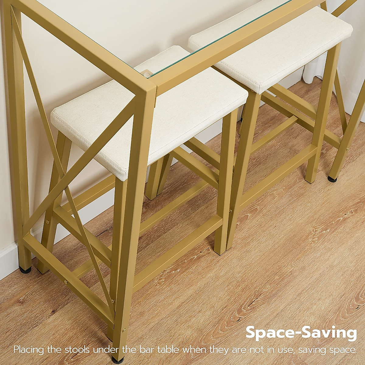 HOOBRO Bar Table Set of 2, 3 Piece Modern Bar Table and Chairs Set, 39.4'' Pub Table Dining Set, Counter Height Table, for Living Room, Kitchen Small Space, Gold and White GD14BT01