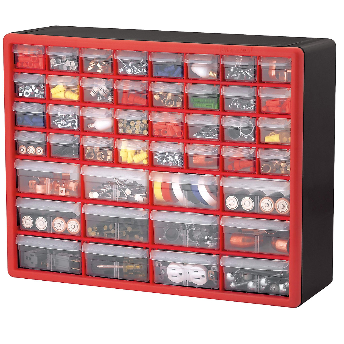 Akro Mils 10744 44-Drawer Hardware and Craft Cabinet, Red and Gray
