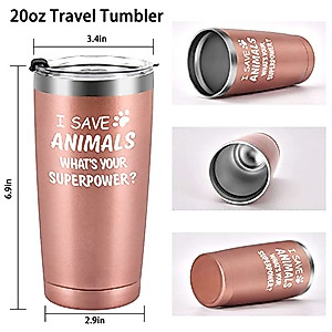 I Save Animals, Whats Your Superpower-Vet Tech Gift Stainless Steel Tumbler with Lid, Birthday Christmas Ideas for Veterinarian Veterinary Technician, Doctor Assistant Graduation(20oz, Rose Gold)