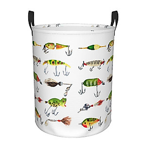 PUPSIKINS Laundry Basket Vintage Fishing Lures Laundry Hamper Collapsible Dirty Clothes Baskets Round Laundry Bag With Handles For Bathroom Bedroom College Dorms Home Laundry Room Kids Room