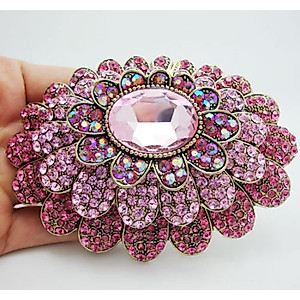 TTjewelry Sweet Pink 3 Layer Flower Austria Crystal Gold-Tone Large Brooch