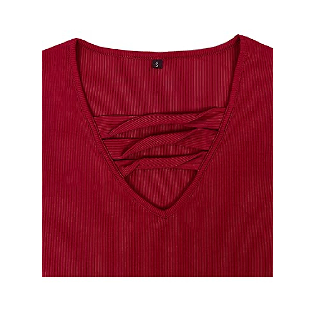 Summer Sexy Burgundy Red Tops for Women Deep V Neck Short Sleeve 2025 Trendy Cleavage Criss Cross Low Cut Plunge Concert Going Out Date Night Party Club Ribbed Knit T Shirts Fitted Blouses M