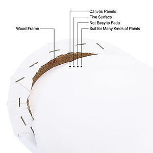 PATIKIL Paint Canvases Panel for Painting, 4 Pack 4x4 Inch Round Wood Frame Stretched Blank Art Board Panels for Acrylic, Oil, Tempera Painting, White