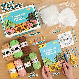 HEJIN Crochet Kit for Beginners, 5PCS Crochet Plant Kit for Adults Kids-Amigurumi Crochet Kit include Every Tool, Videos Tutorials, Crochet Starter Kit Learn to Crochet Kit Gift for Birthday, Easter