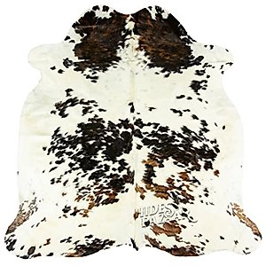 HIDES BAZAAR Light-Tricolor Cowhide Rug, White, Brown and Black Color Mix, Natural Leather Hide, Area Rug (5x7ft)