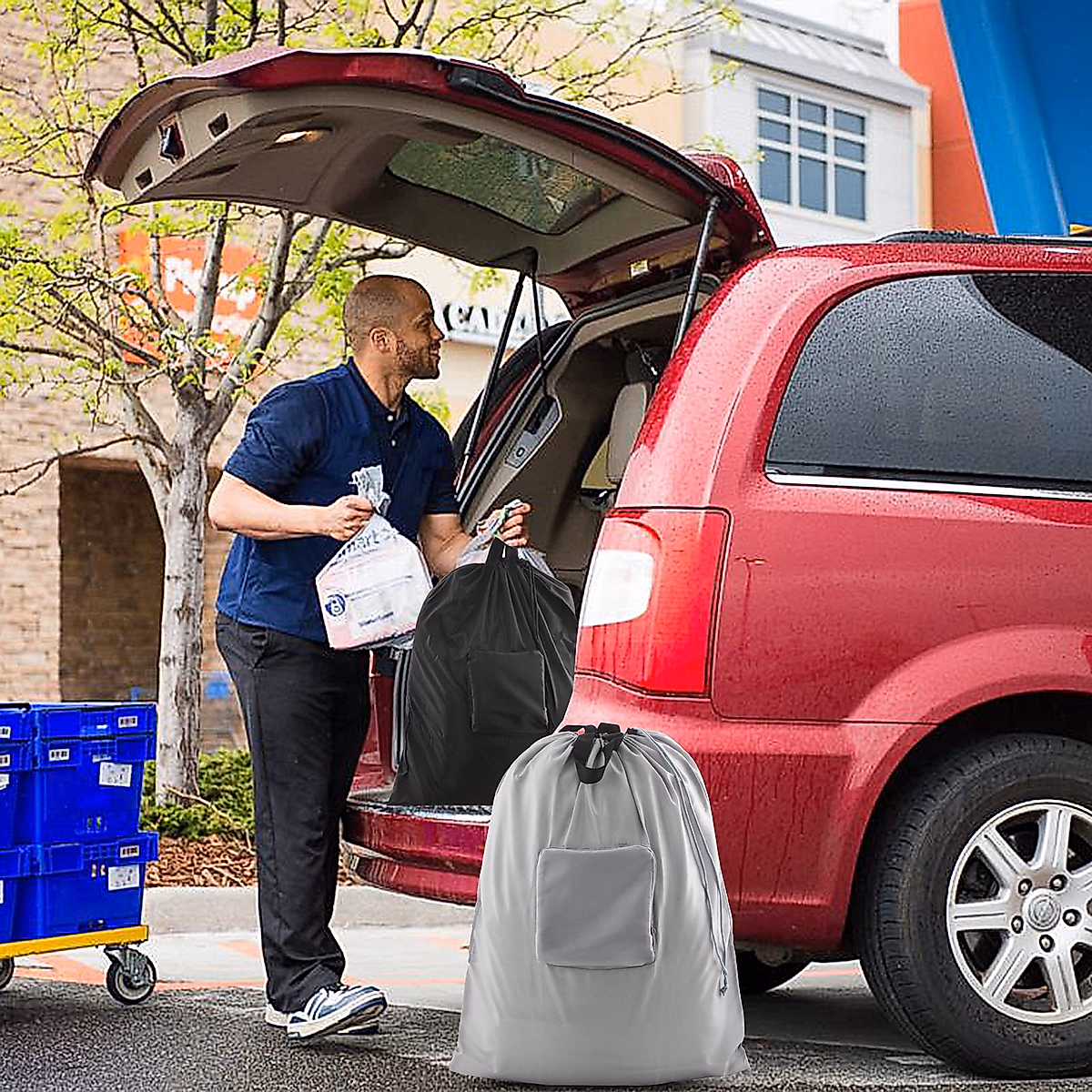 2 Pcs Travel Laundry Bag, JHX Dirty Clothes Bag 【Upgraded】 with Handles and Aluminum Carabiner, Collapsible Laundry Bag for Travel, Camp, Fitness, and Students (Black&Grey) 24"L x 21"W