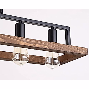 Fivess Lighting 5-Light Rustic Wood Kitchen Island Lighting,Oak Wood and Metal Linear Chandelier,Retro Industrial Pendant Light Fixture for Kitchen Island Dining Room Farmhouse,Black
