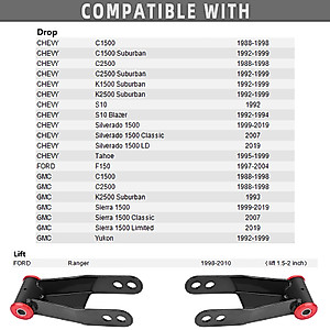 2inch Lowing Shackle kit Rear Drop Suspension 410520 Compatible with Ford F150/Chevy Silverado C1500 Tahoe/GMC Sierra 1500 C2500 K2500 Yukon 2WD 4WD Replaces