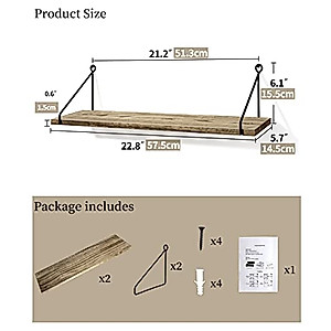 SUMGAR 24 Inch Floating Shelves Long Shelf for Wall Decor, Rustic Large Wood Wall Mounted Hanging Storage Shelves with Black Metal Brackets for Bathroom Kitchen, Set of 2