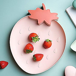 Kawaii Strawberry Plastic Trays Snack Plates Kitchen Bowls,2 Pack Plastic Plates Serving Platters Food Tray Decorative Serving Trays for Candy,Fruits,Dessert,Salad Dish Home Wedding Party Platters