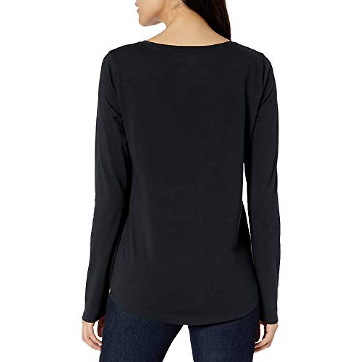 Amazon Essentials Women's Classic-Fit 100% Cotton Long-Sleeve V-Neck T-Shirt, Black, Small