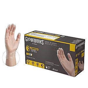 AMMEX GlovePlus Industrial Clear Vinyl Gloves, Box of 100, 3 mil, Size Medium, Latex Free, Powdered, Food Safe, Disposable, Non-Sterile, IV44100-BX