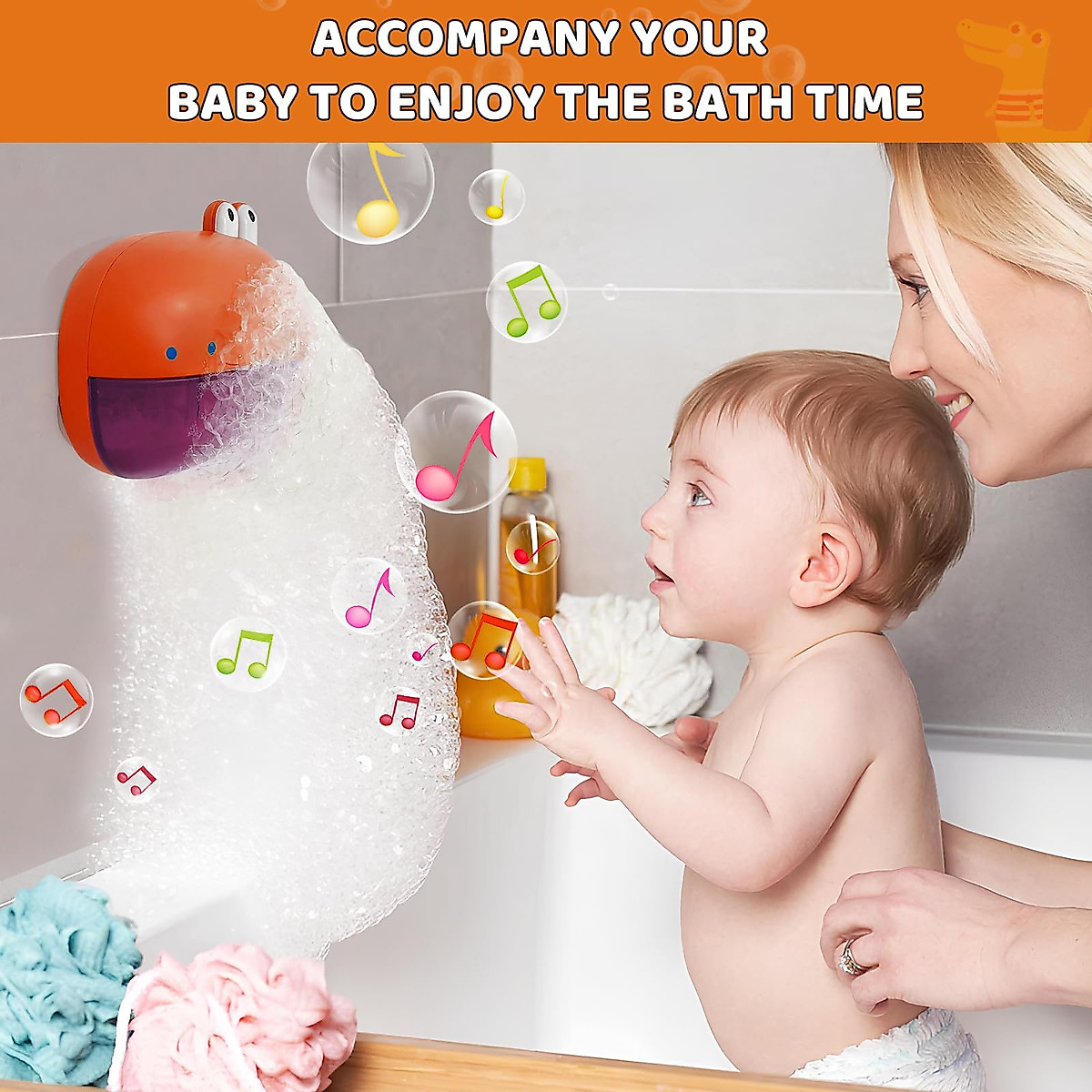 LZZAPJ Bath Toys for Toddlers 1-3，Dinosaur Bath Bubble Maker，Infant Shower Bath Toys for Kids 2-3-4 Years Old，Babies Bathtub Toys Gift for Boys Girls (Orange)