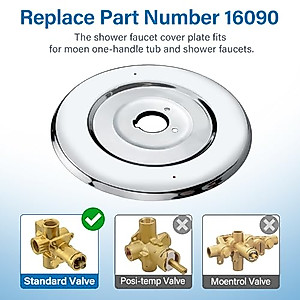 Shower Faucet Cover Plate Escutcheon Replacement for Moen 16090, Shower Handle Cover Plate for One-Handle Tub and Shower Faucets (Chrome)