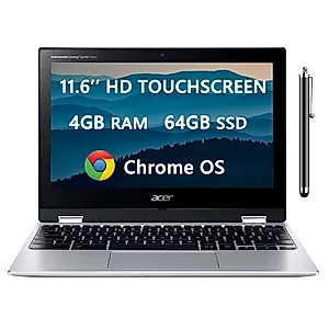 Chromebook Spin 311 11.6" HD Convertible 2-in-1 Touchscreen Laptops, Mediatek MT8183C(8-core CPU), Up to 2 GHz, 4GB RAM, 64GB SSD, Wi-Fi 5, USB-C, Long Battery Life, Chrome OS, Free Stylus Pen