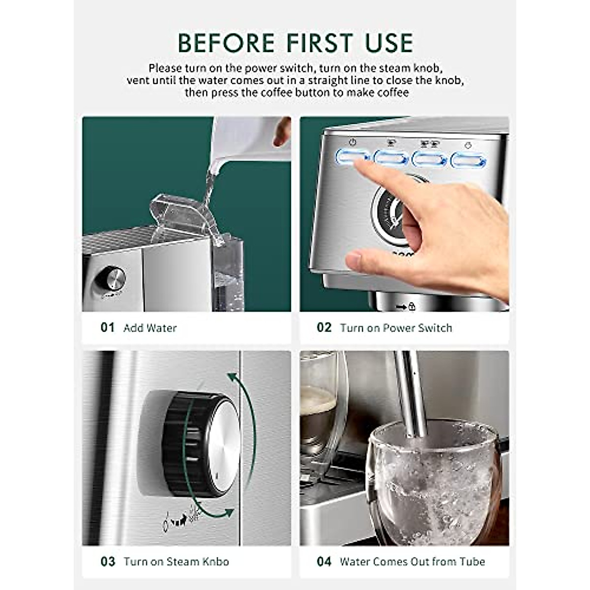 Espresso Machine , 20Bar Compact and Cappuccino Maker with Milk Frother Wand , Professional Coffee Machine for Latte , Stainless Steel