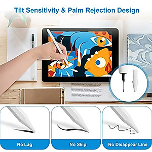 Stylus Pen for iPad 9th&10th Generation, Apple Pencil with Palm Rejection, Stylus Pen Compatible with 2018-2023 Apple iPad 10/9/8/7 Gen/iPad Pro 11/12.9/iPad Air 5th gen for Writing-Cream White