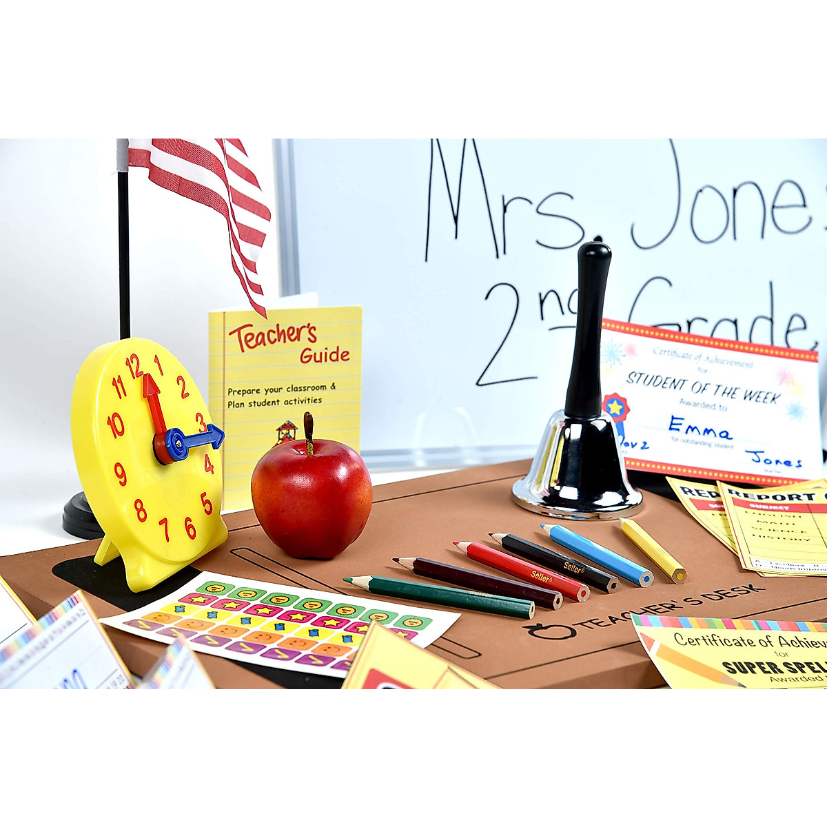 Dr. STEM Toys | Play Teacher Role-Play Set Includes Reusable White Board, Bell, Report Cards, for Home or Classroom, Over 30 Pieces Included, Gift for Kids, Complete Set