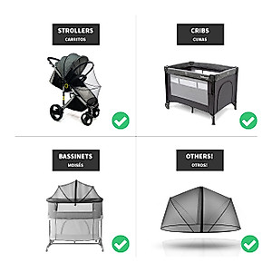 Baby Stroller Universal Mosquito Net Cover, Fits Crib, Bassinet, Cradle - Black