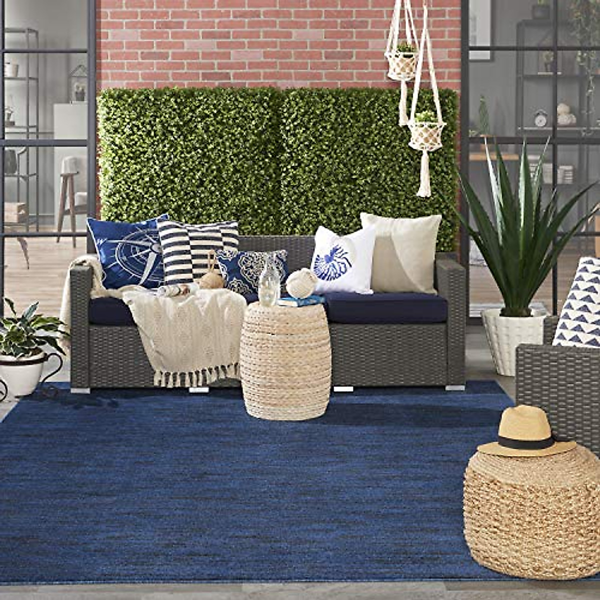 Nourison Essentials Indoor/Outdoor Midnight Blue 7' x 10' Area Rug, Easy Cleaning, Non Shedding, Bed Room, Living Room, Dining Room, Backyard, Deck, Patio (7x10)