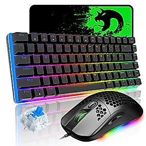 XINMENG Wired Gaming Keyboard and Mouse Combo, Compact 82 Keys RGB Blackit Mechanical Keyboard and Adjustable 8000DPI Lightweight Honeycomb Design Mouse, Spill-Resistant for Desktop, Computer, PC