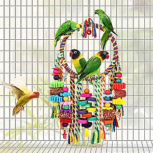 Bird Toys Bird Rope Ring Swing Perch with Corn Cob Cardboard Bagels Wooden Blocks Chewing Toys for Parakeets,Cockatiels,Conure,Lovebirds,Finches and Other Small-Sized Birds