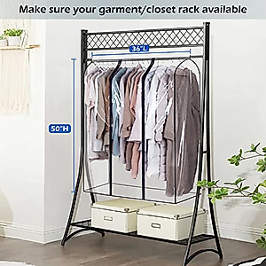 SLEEPING LAMB 50'' Extra Large Clear Hanging Garment Bags for Closet Storage Bottom Enclosed Garment Rack Cover Sealed Wardrobe Clothes Protector for Coats, Suits, Dresses （Not Including Frame）