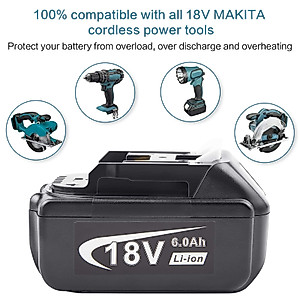Upgrade 18V 6000mAh BL1860 Battery Replace for Makita BL1860B BL1860B-2 BL1850 BL1850B BL1840 BL1840B BL1830 BL1830B BL1820 BL1815 BL1815B LXT-400 194204-5 Drill Tools with LED Indicator (2Pack)