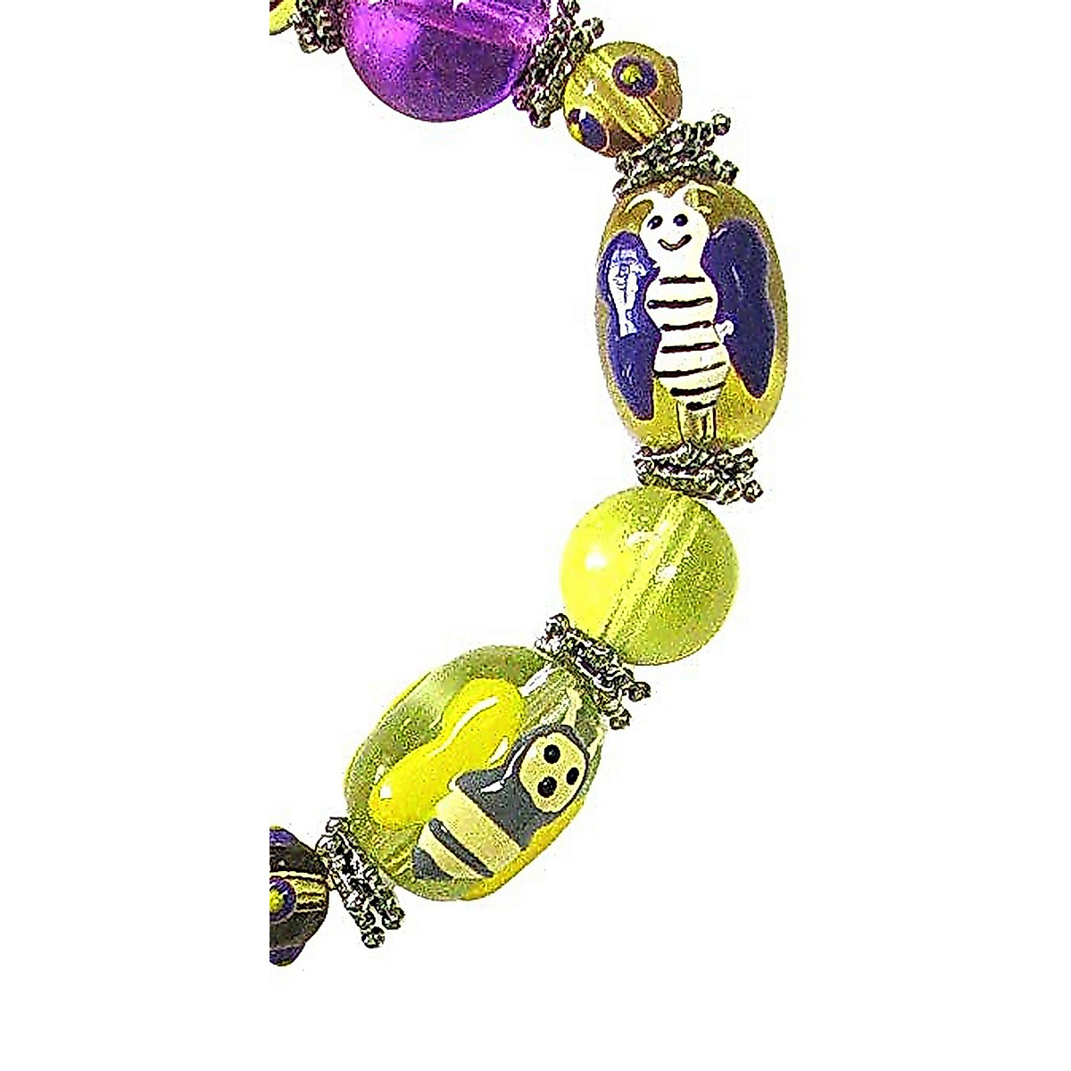 Linpeng GBP-062/070 2-Piece Fiona Hand Painted Moon Star Planet and Bees Glass Beads Stretch Bracelets