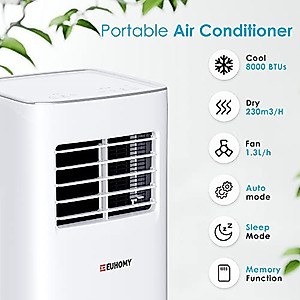 EUHOMY Portable Air Conditioner 8000 BTU 3-1 Floor Air Conditioners Cooling Quiet AC Unit for Room with Window Installation Kit with Remote Control for 250 sq. ft. Roomt,White