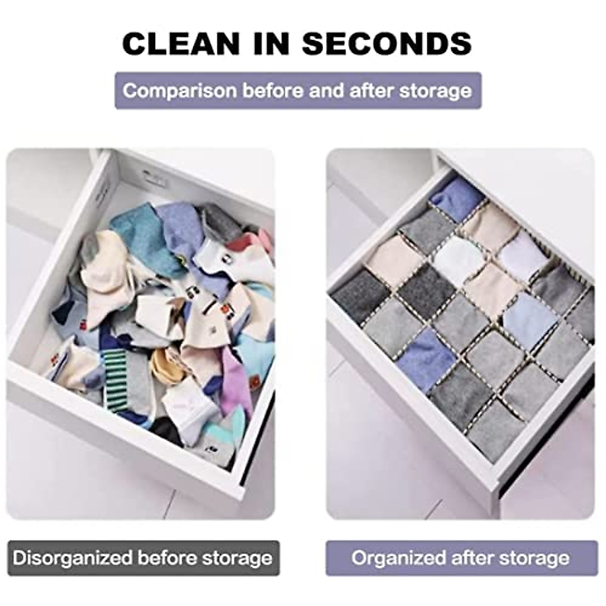 KITment 44Pcs Drawer Dividers with Fixing Buckle, Adjustable Drawer Organizer Storage Separator for Clothes, Cutlery, Socks, Underwear, Makeup, Dresser, Kitchen, Bedroom, Office, Bathroom, 14.5*2.75in