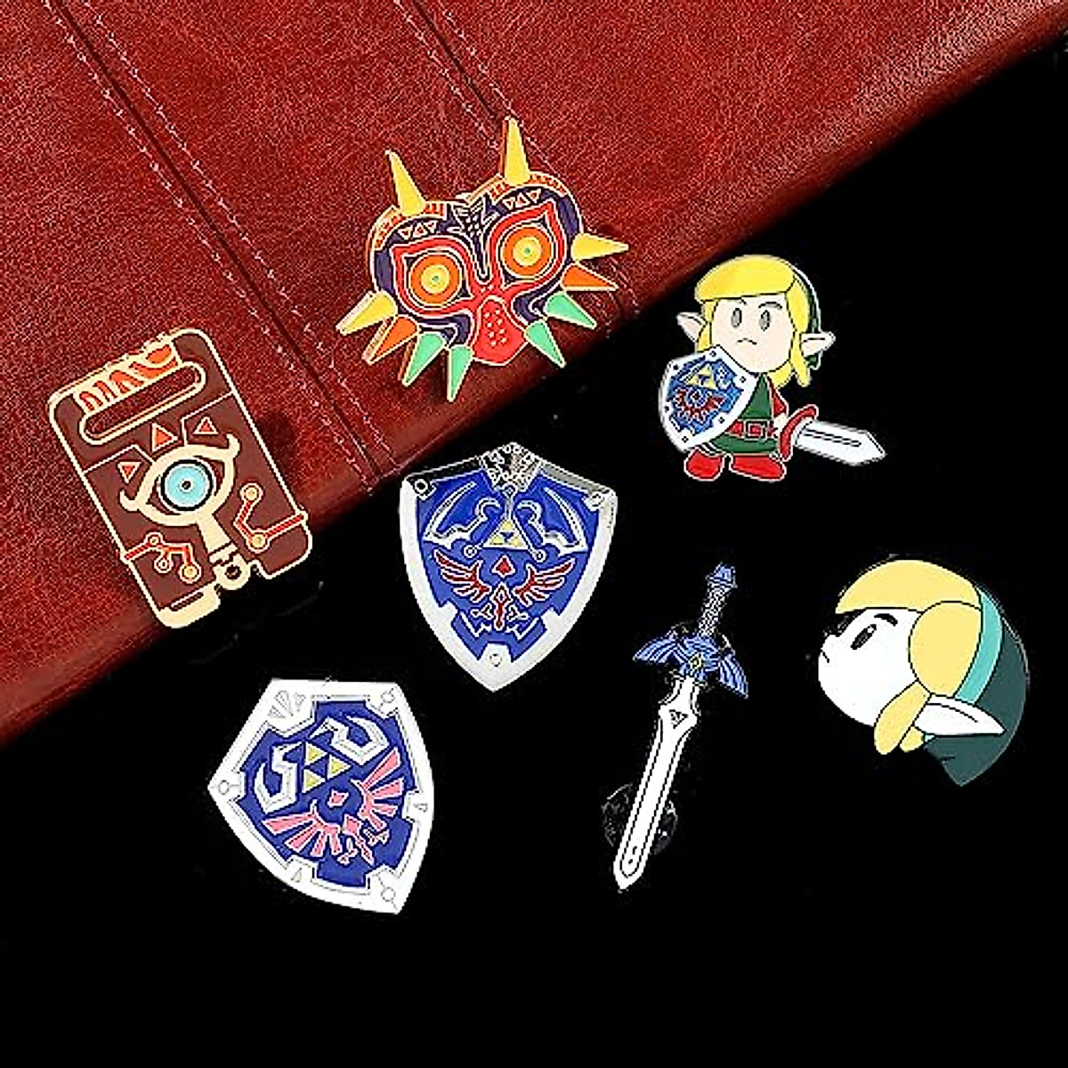 Zelda Game Enamel Pin Set - Zelda Gaming Collectible 7Pcs Shield and Sword Lapel Pins, Cosplay Brooch Gift for Women Men Game Lover