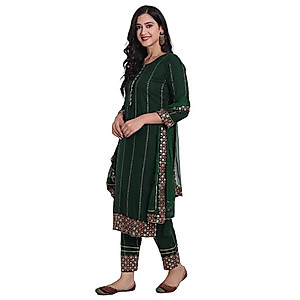 Trend Matters Indian Women's Green Rayon Kurta Pant And Dupatta Set