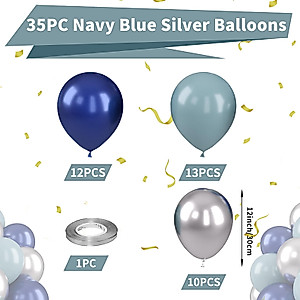 Navy Blue Silver Balloons, Dusty Blue Silver Balloons 12 Inch Retro Blue Latex Balloons for Boho Birthday Baby Shower Party Wedding Bridal Shower Anniversary Graduations Decorations Supplies