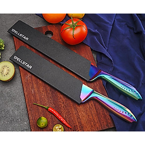 WELLSTAR Knife Edge Guards Set, 2 Piece Universal Blade Covers, BPA Free ABS Protective Blade Sheaths, Non-Scratch Felt Lining Kitchen Knives Covers (Knives not included)