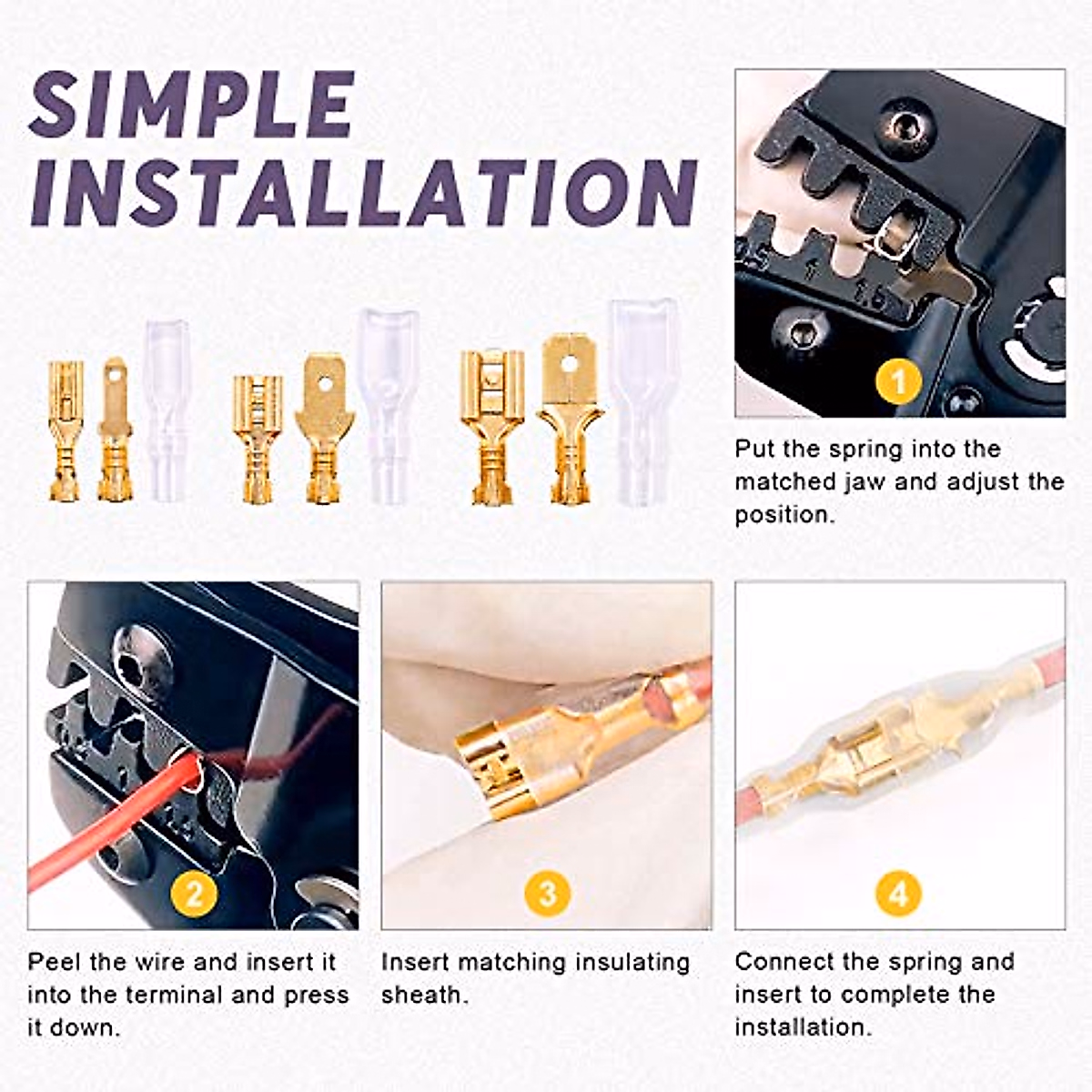 Swpeet 720Pcs Gold 2.8/4.8/6.3mm Male and Female Spade Quick Connectors Wire Crimp Terminal Block with Insulating Sleeve Assortment Kit Perfect for Electrical Wiring Car Audio Speaker