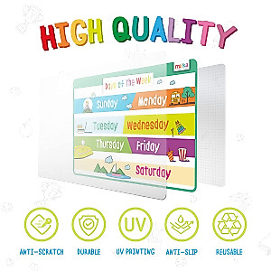 merka Kids Placemat, 4 Pack Toddler Educational Placemats 17x11 in, for Dining Table Features Days of The Week, Numbers 1-100, Months Opposites, Silicone Reusable Wipeable Mats