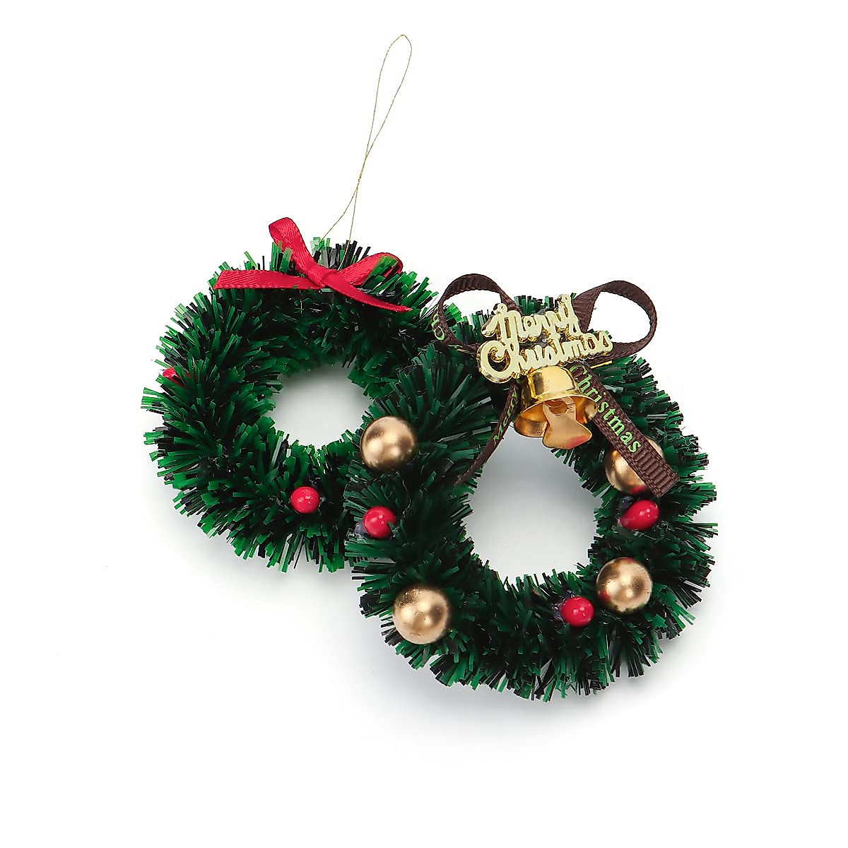 10 Pieces Mini Artificial Christmas Wreaths Ornaments, Dollhouse Miniature Christmas Wreath Doll House Mini Xmas Wreath for Dollhouse Door Windows Christmas Tree Decoration (2 Styles)