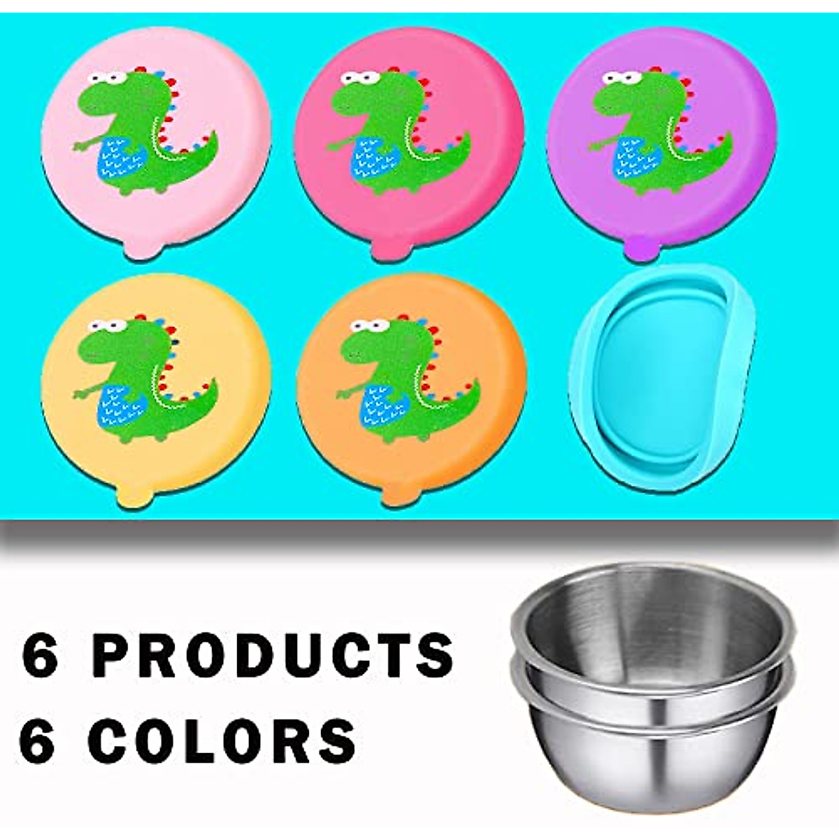 YZDTECH Salad Dressing Containers To Go, Reusable Small Containers with Lids, Stainless Steel Condiment Cup with dinosaur Leakproof Silicone Lids, Fits in Bento Box for Lunch