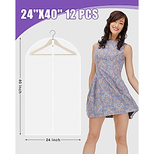 Clear Garment Bags for Hanging Clothes 12 Packs Suit Bags for Closet Storage Hanging Clothes Plastic Garment Bags Dress Bag for Suits, Coats 24'' x 40''