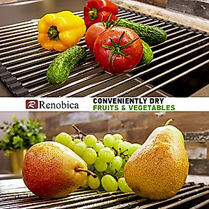 RENOBICA Roll Up Dish Drying Rack 21" x 16" - Over The Sink for Kitchen Counter, Foldable SUS304 Stainless Steel Dish Drying Rack for Cups, Utensils, Fruits, Vegetables