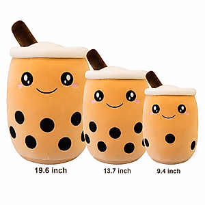 Ditucu Cute Boba Tea Plush Stuffed Bubble Tea Plushie Cartoon Soft Milk Tea Cup Pillow Home Hugging Gift for Kids Brown Big Eyes 13.7 inch